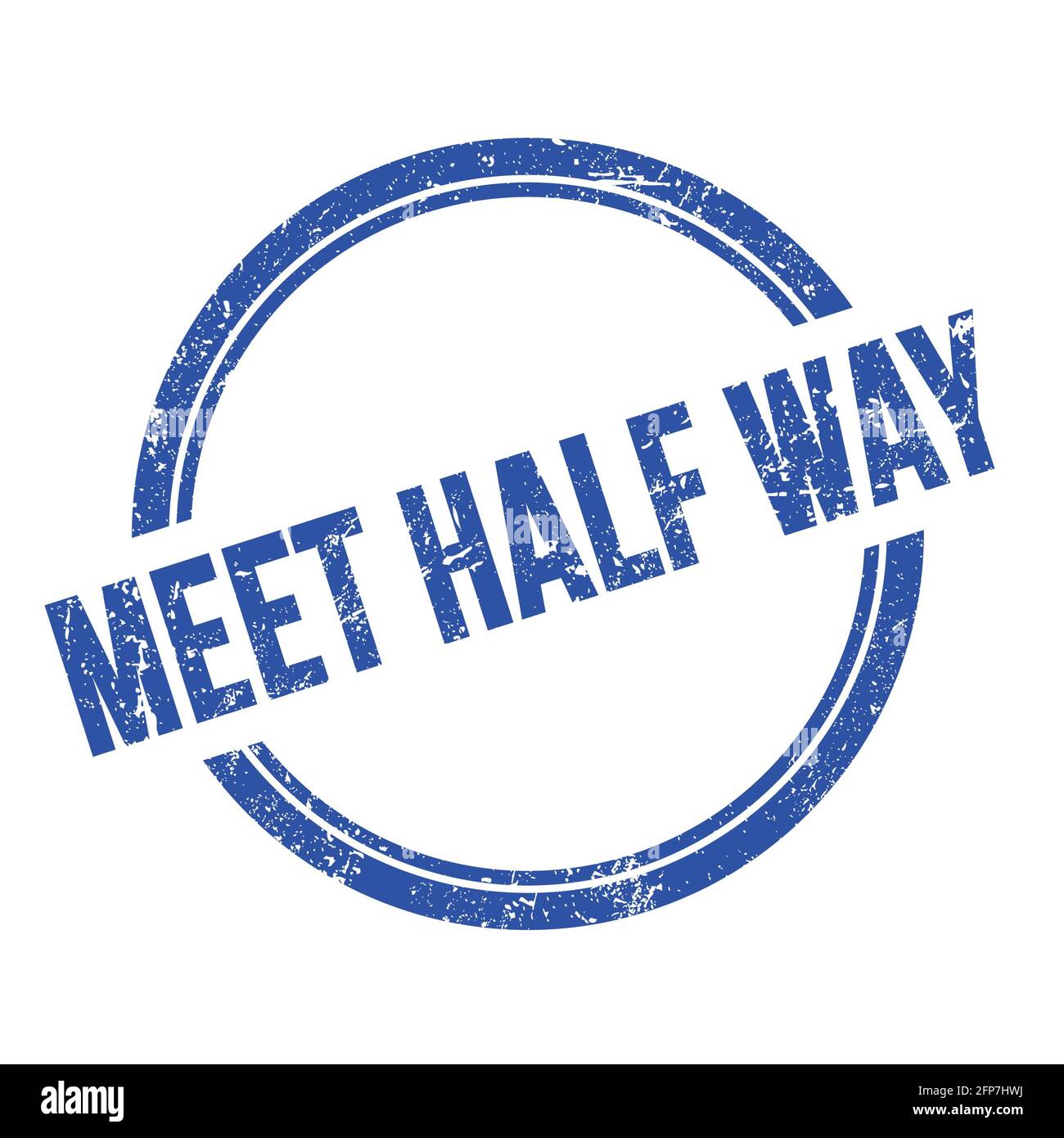 MEET HALF WAY text written on blue grungy vintage round stamp Stock ...