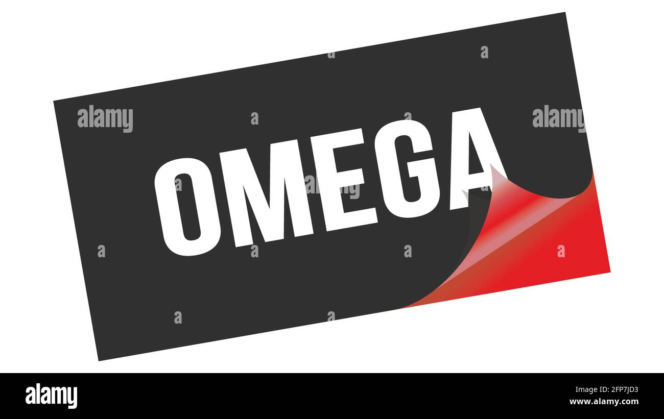 OMEGA text written on black red sticker stamp Stock Photo - Alamy