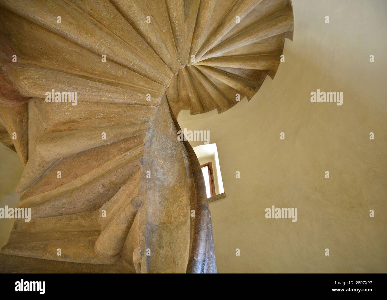 Scenic interior view of the Burg double spiral staircase, a 15th ...