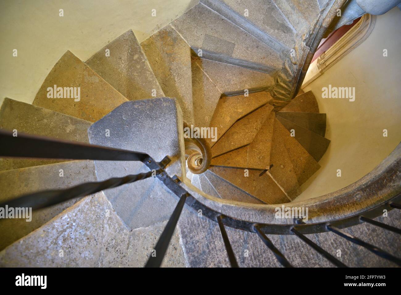 Scenic interior view of the Burg double spiral staircase, a 15th ...