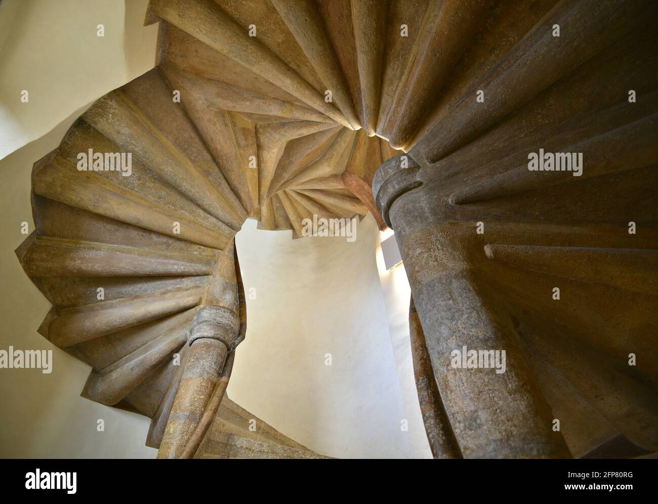 Scenic interior view of the Burg double spiral staircase, a 15th ...
