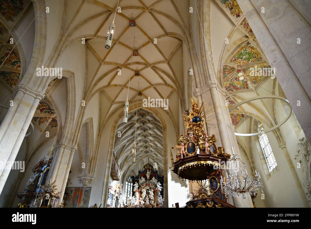 Gothic and Baroque style ceiling view of the Graz Cathedral with ...