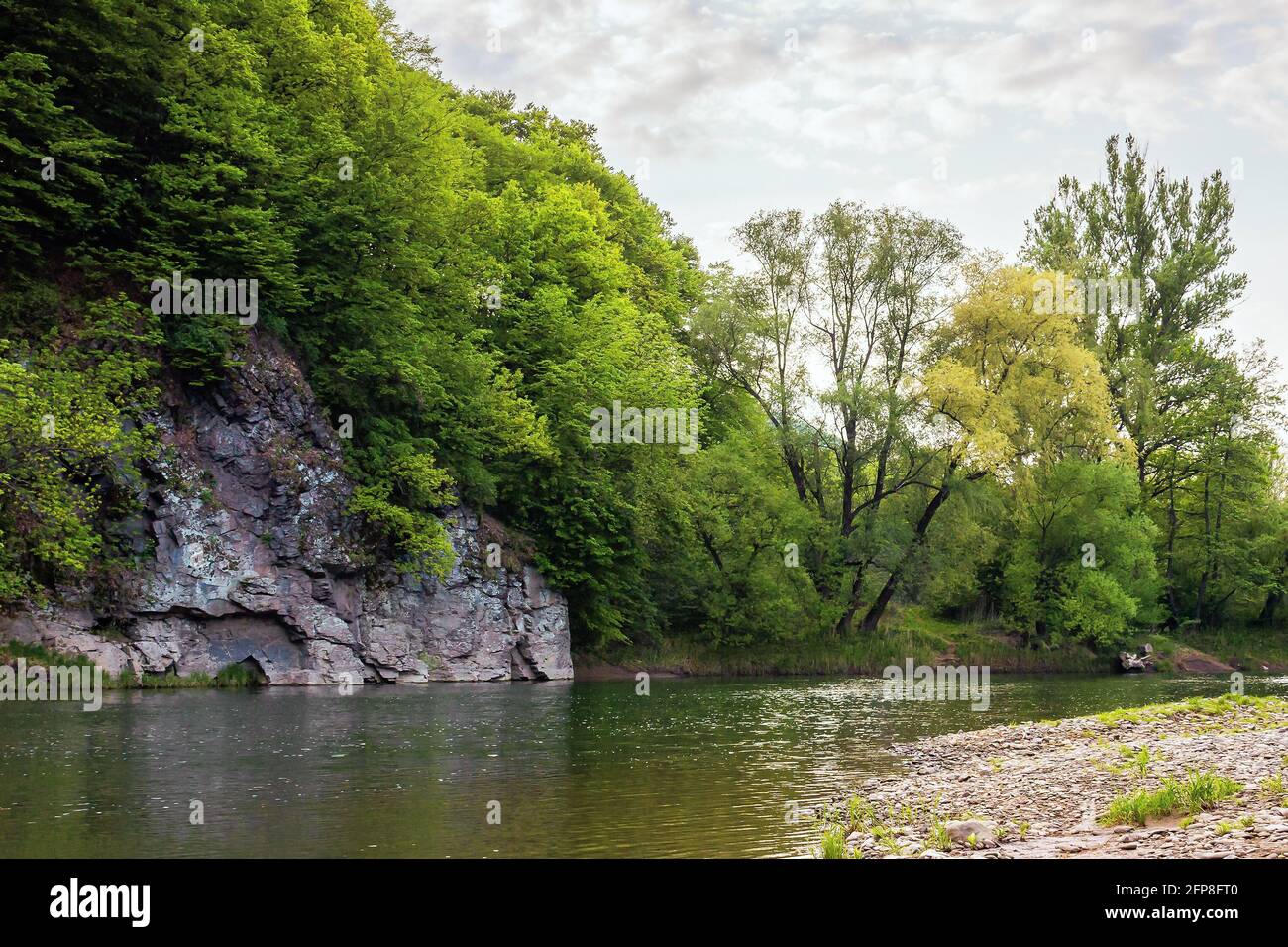 river flow under the rock. beautiful nature landscape in spring ...