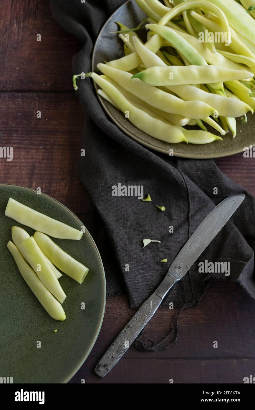 Fresh yellow beans on wooden table, healthy nutrient ingredients Stock ...