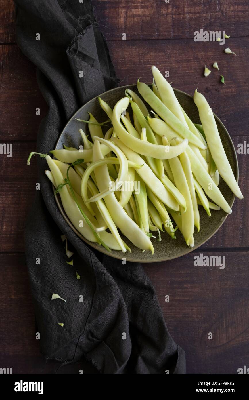 Fresh yellow beans on wooden table, healthy nutrient ingredients Stock ...