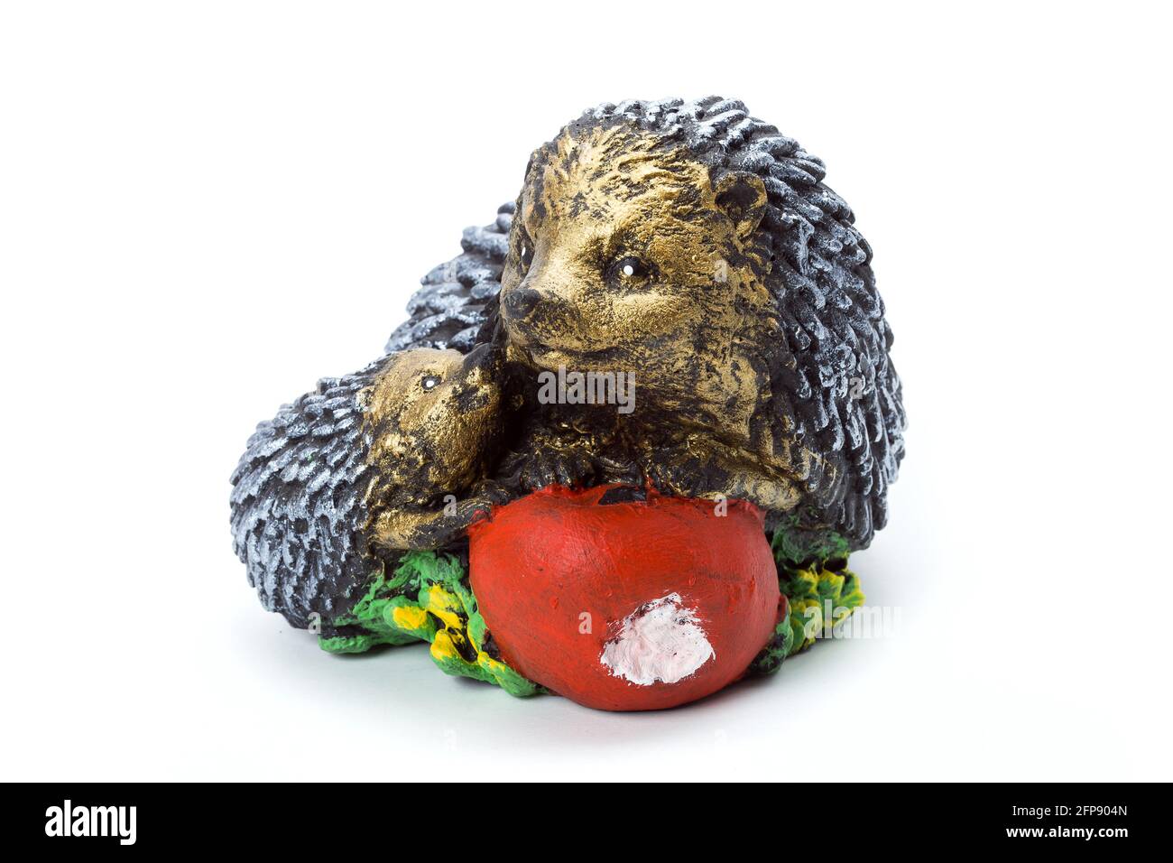 family of hedgehogs with red apple concrete garden sculpture for ...