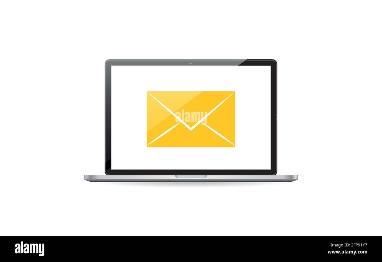 Laptop with mail envelope. Computer and document on screen. Flat style ...