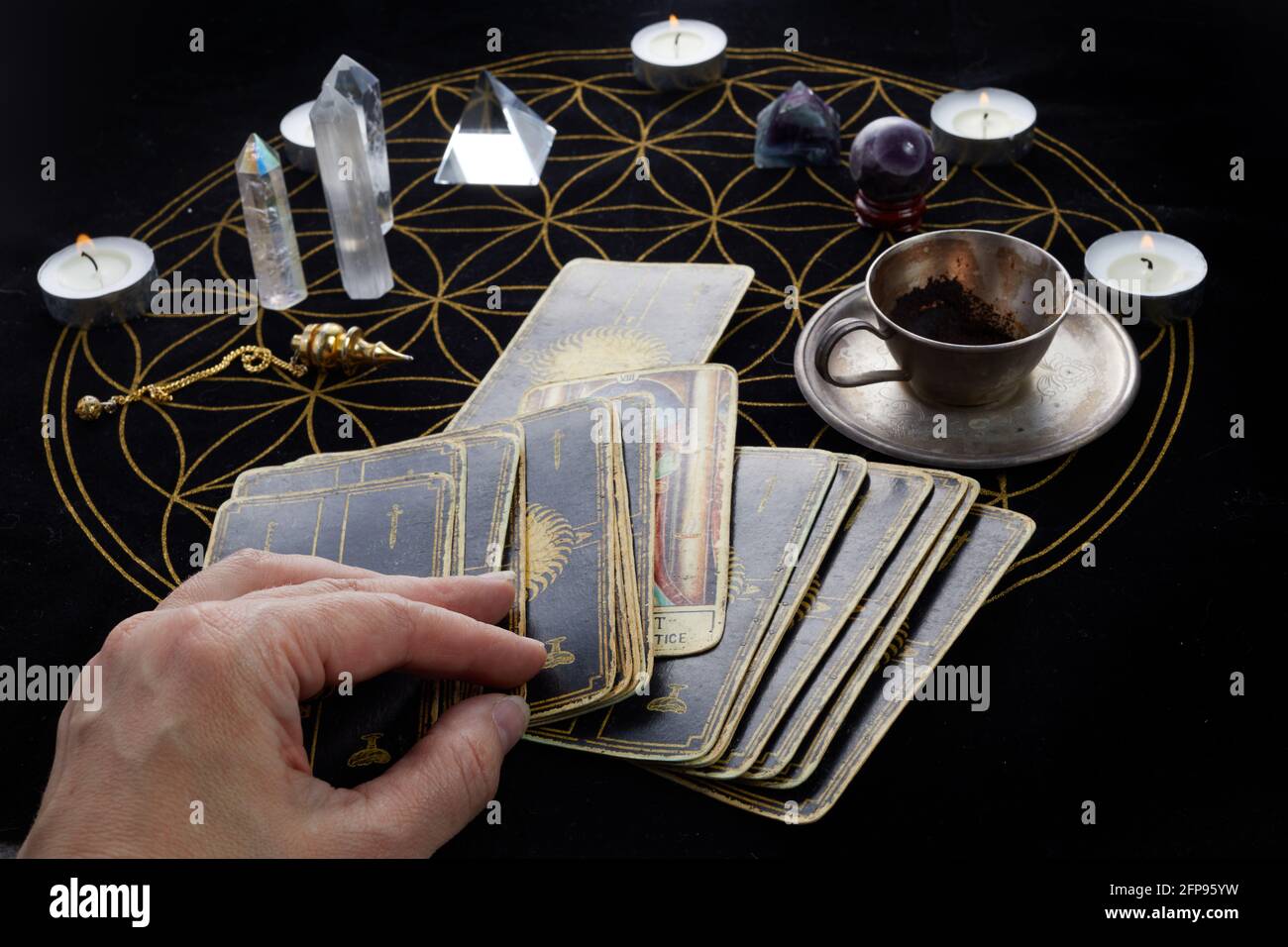 Fortune Telling Table with tarot cards and esoteric objects. Fortune ...