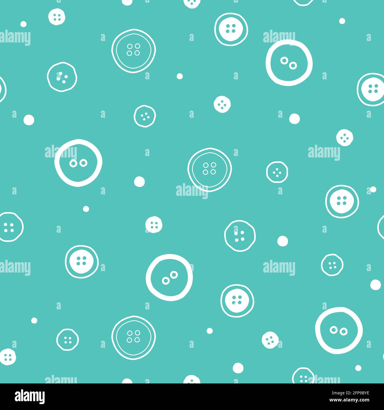 Seamless sewing button pattern. Shabby hand drawn white buttons on blue ...