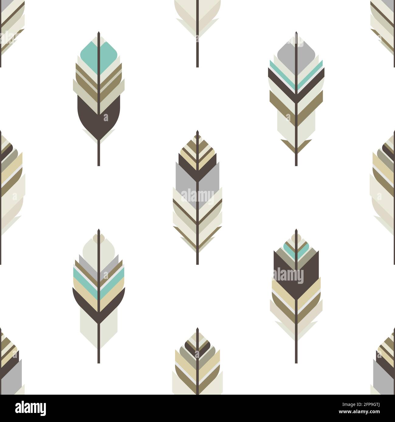 Seamless ethnic geometric pattern with feathers of wild birds on white ...