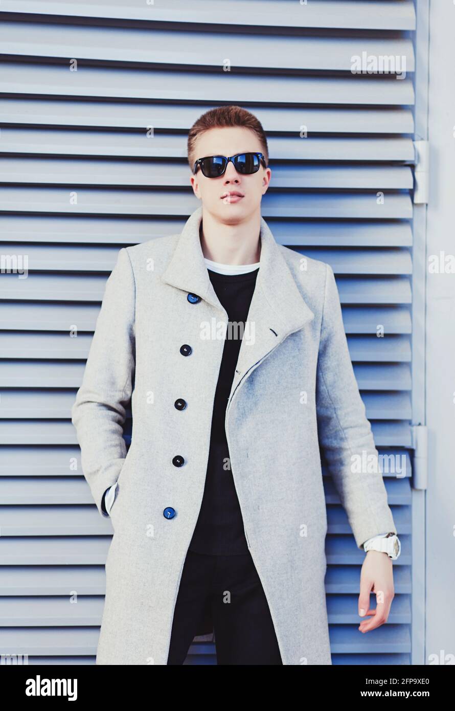 Handsome man in cool clothes for autumn-winter Stock Photo - Alamy