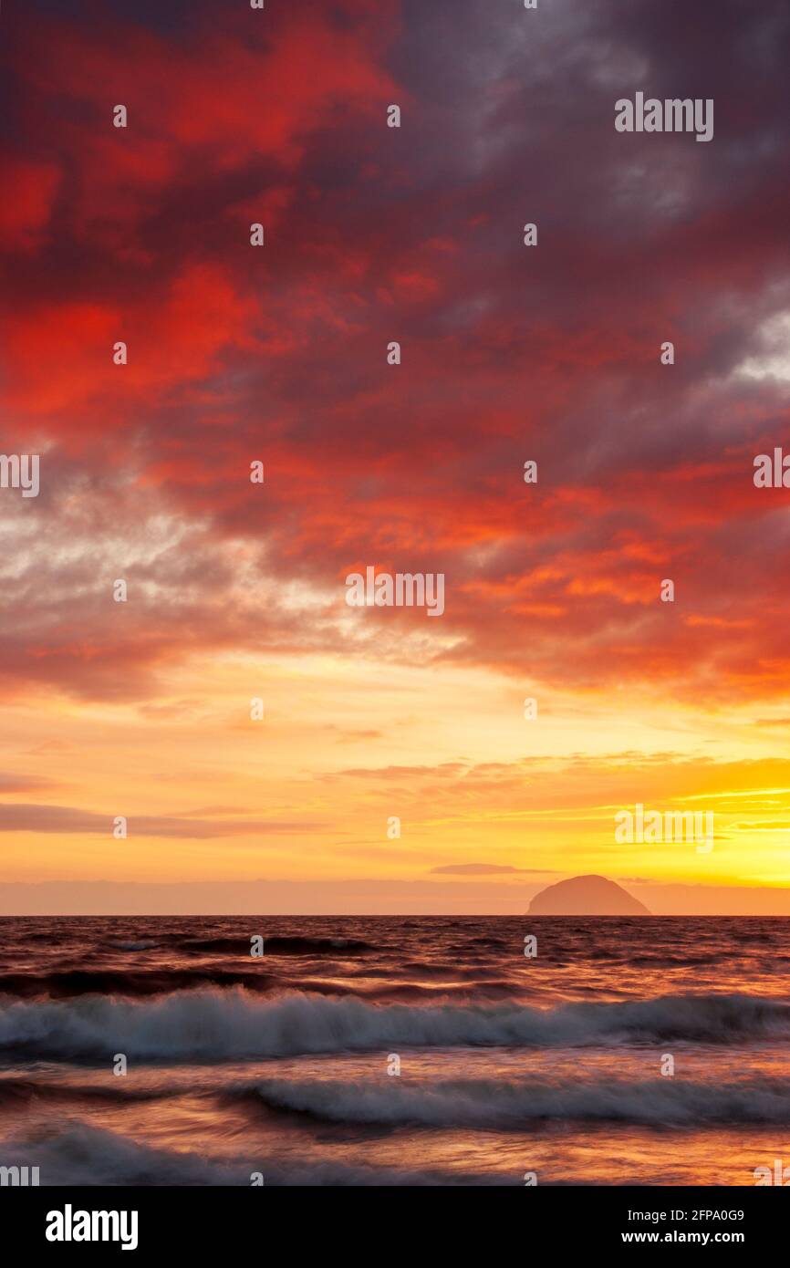A stunning sunset at Lendalfoot on the Ayrshire coast with Ailsa Craig ...
