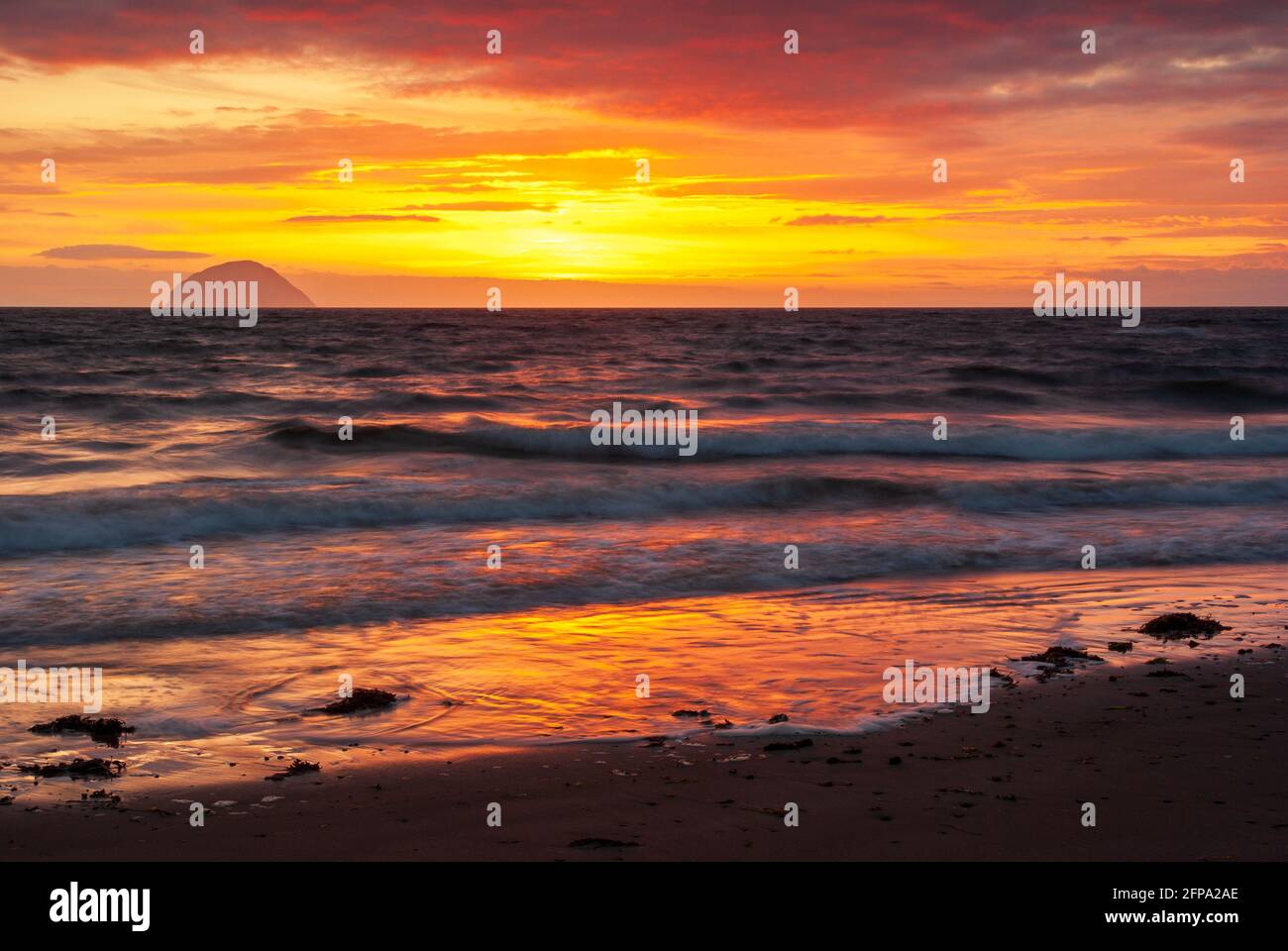 A stunning sunset at Lendalfoot on the Ayrshire coast with Ailsa Craig ...