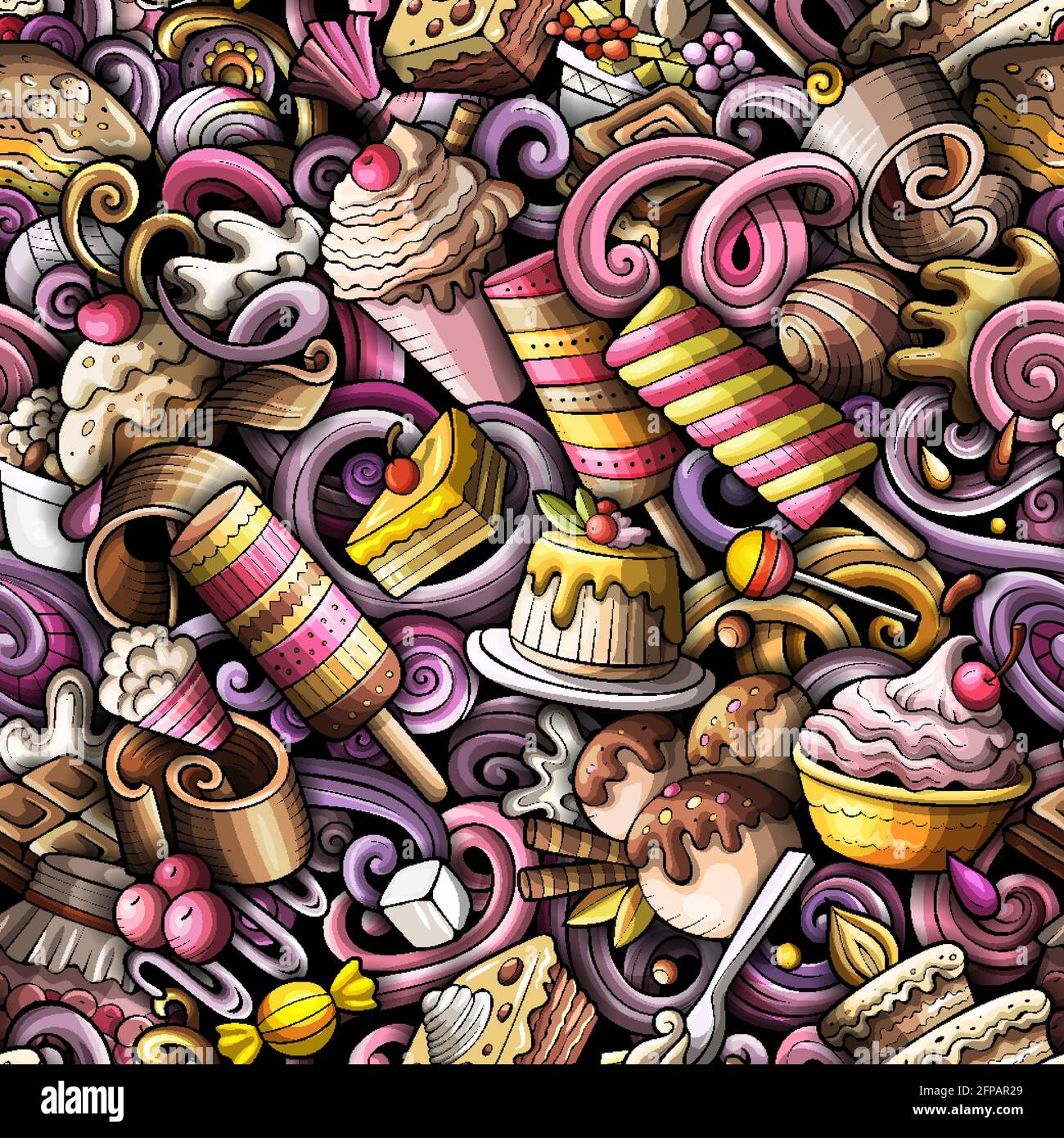 Cartoon doodles Desserts seamless pattern Stock Vector Image & Art - Alamy