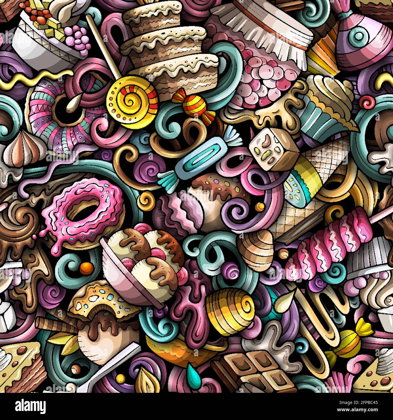 Cartoon doodles Desserts seamless pattern Stock Vector Image & Art - Alamy