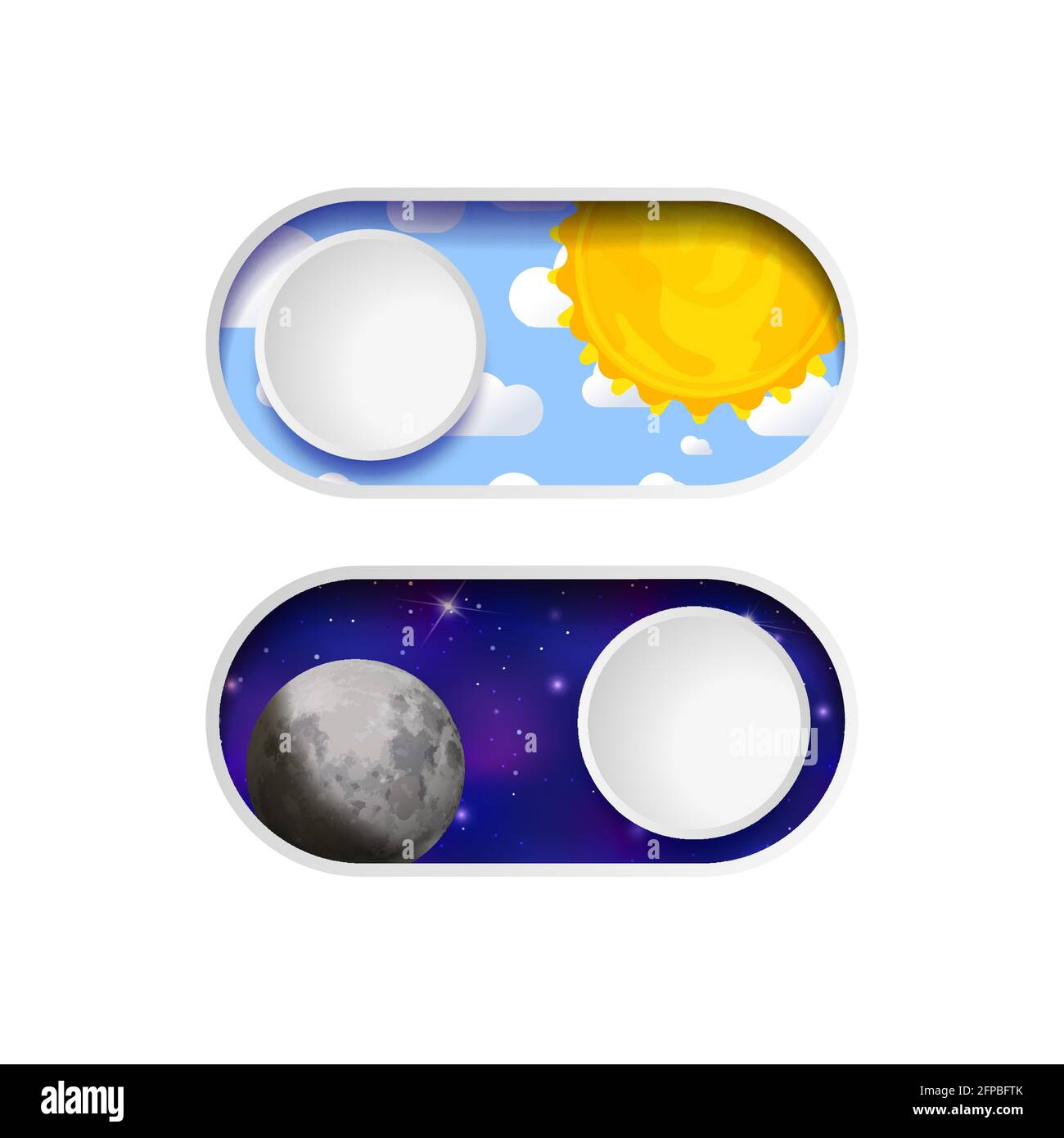 On and Off day and night toggle switch buttons isolated on white Stock ...