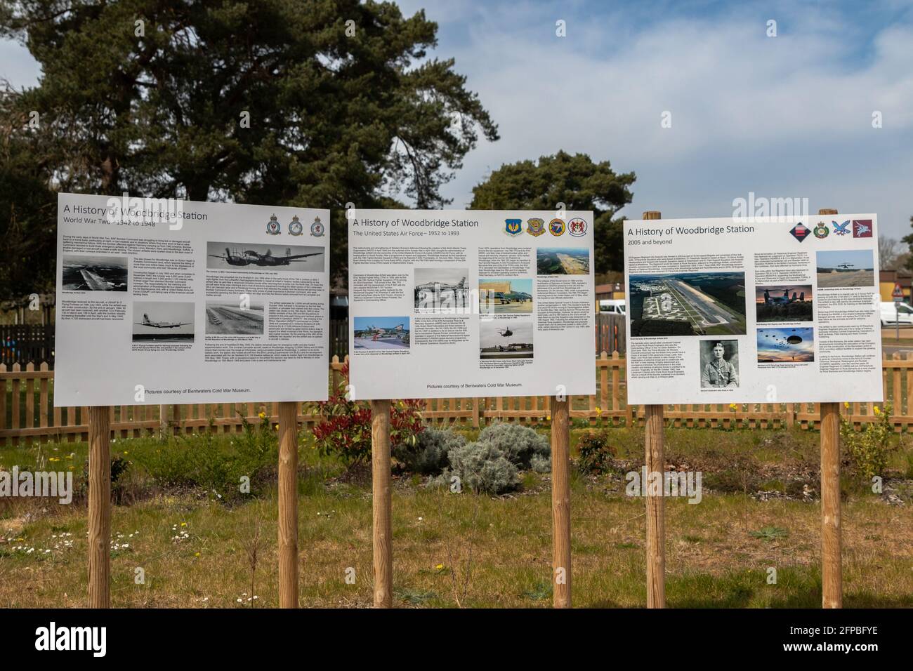 Woodbridge, Suffolk, UK April 24 2021: Information boards showing the ...