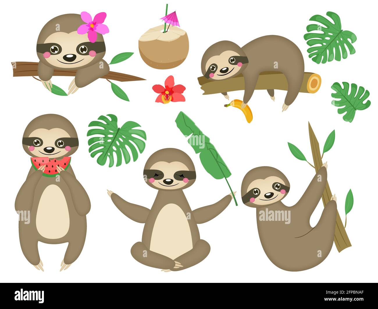 Set of cute slothes in cartoon style. Vector illustration Stock Vector ...