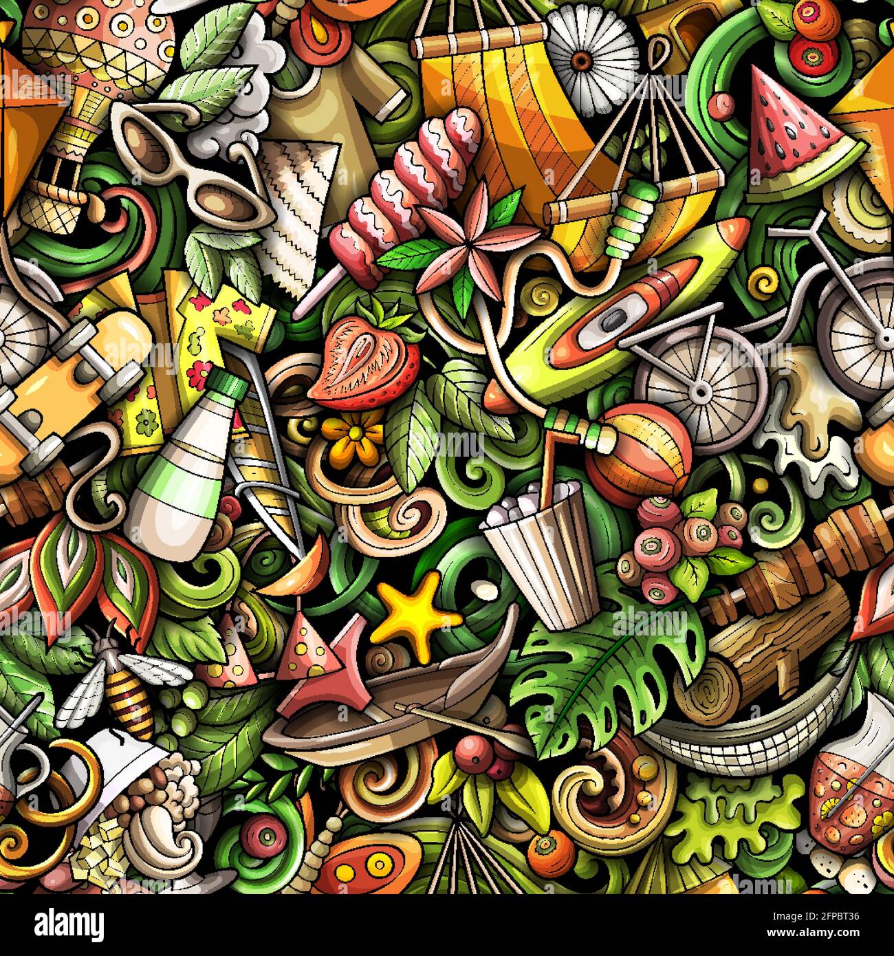 Cartoon doodles Summer seamless pattern Stock Vector Image & Art - Alamy