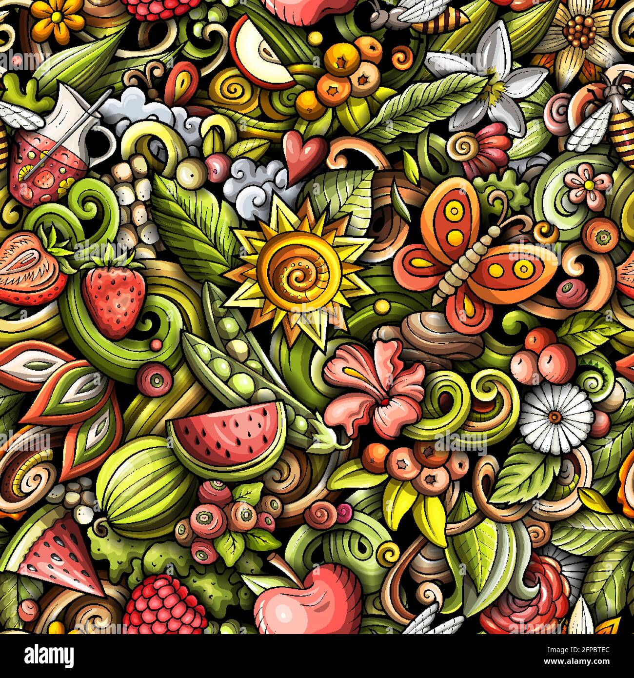 Cartoon doodles Summer seamless pattern Stock Vector Image & Art - Alamy