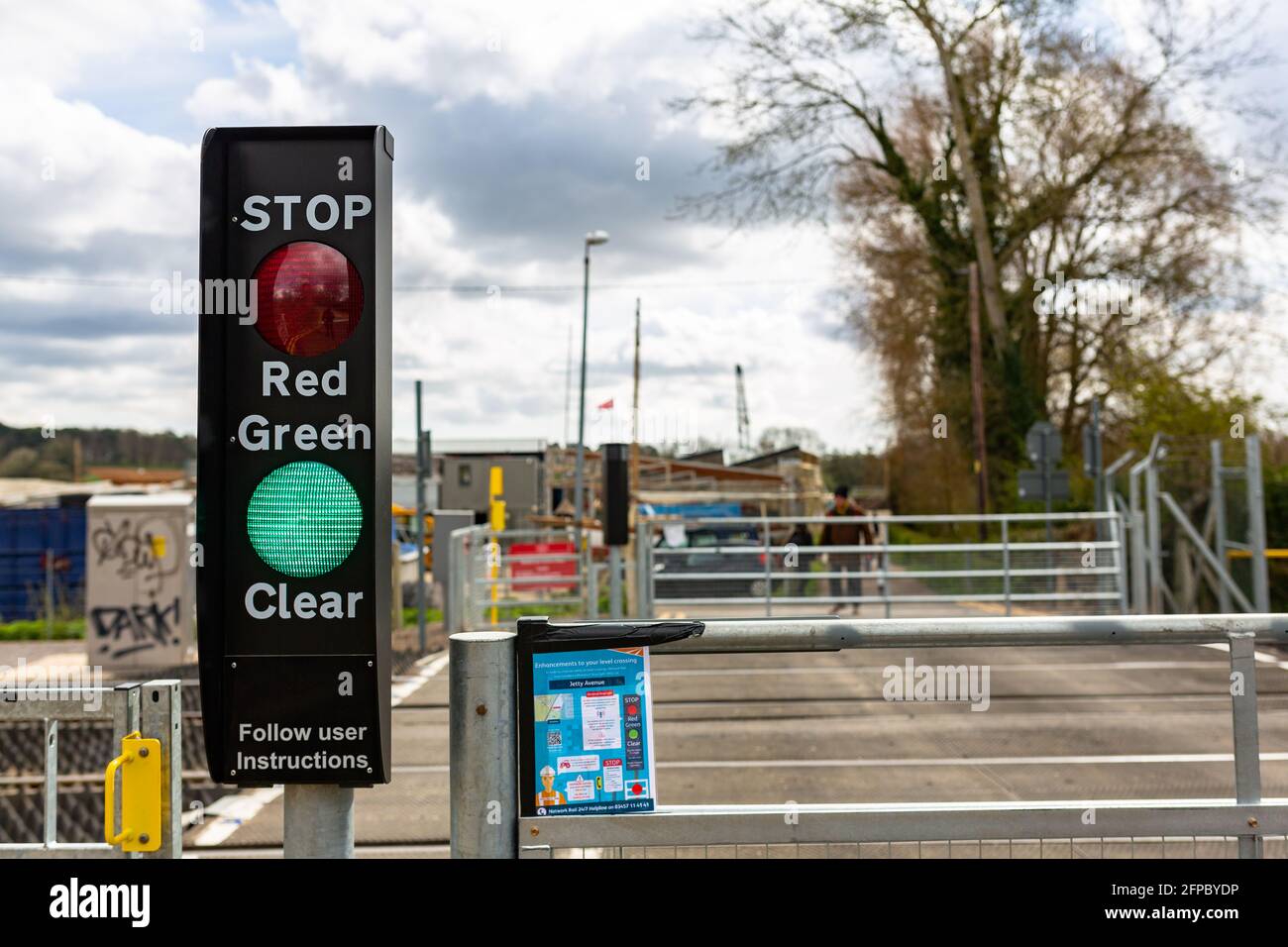 Woodbridge, Suffolk, UK April 09 2021: A traffic light system at a foot ...