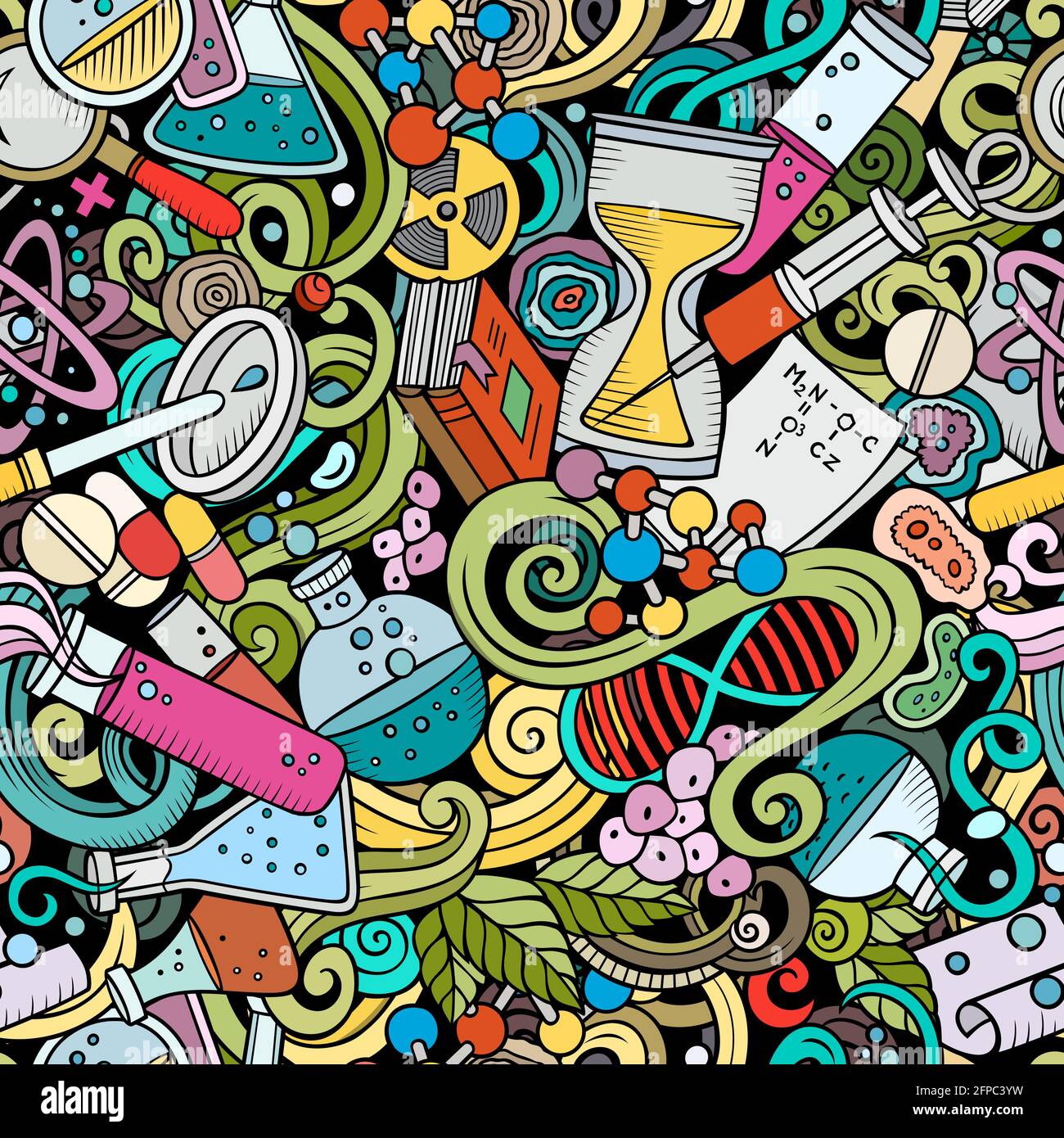 Science hand drawn doodles seamless pattern Stock Vector Image & Art ...