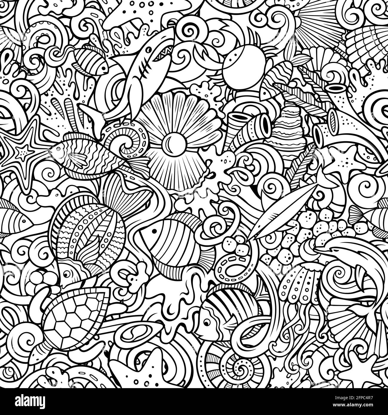 Marine seamless pattern algae Black and White Stock Photos & Images - Alamy