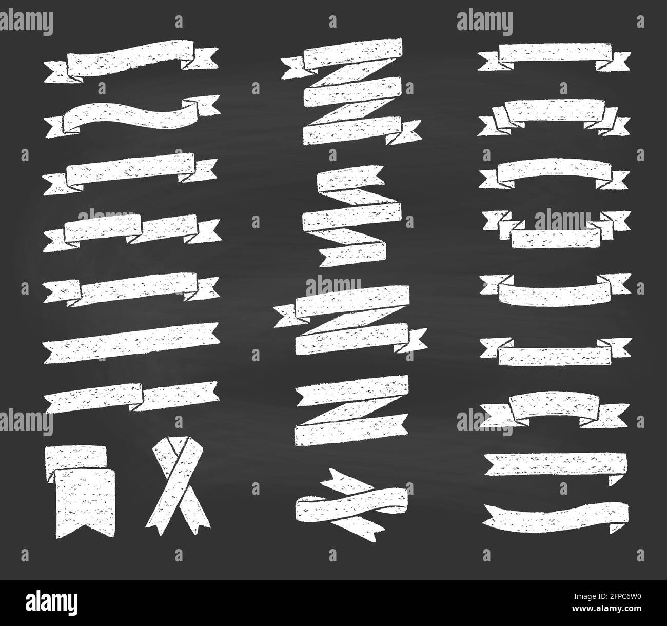 Ribbons set in sketchy style. Chalk hand drawn vintage ribbons ...
