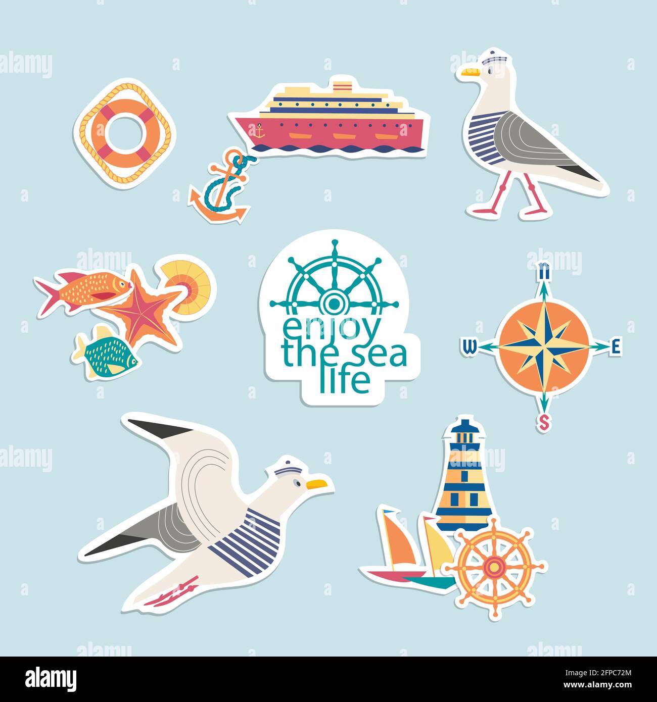 Maritime symbol cute style vector stickers set Stock Vector Image & Art ...