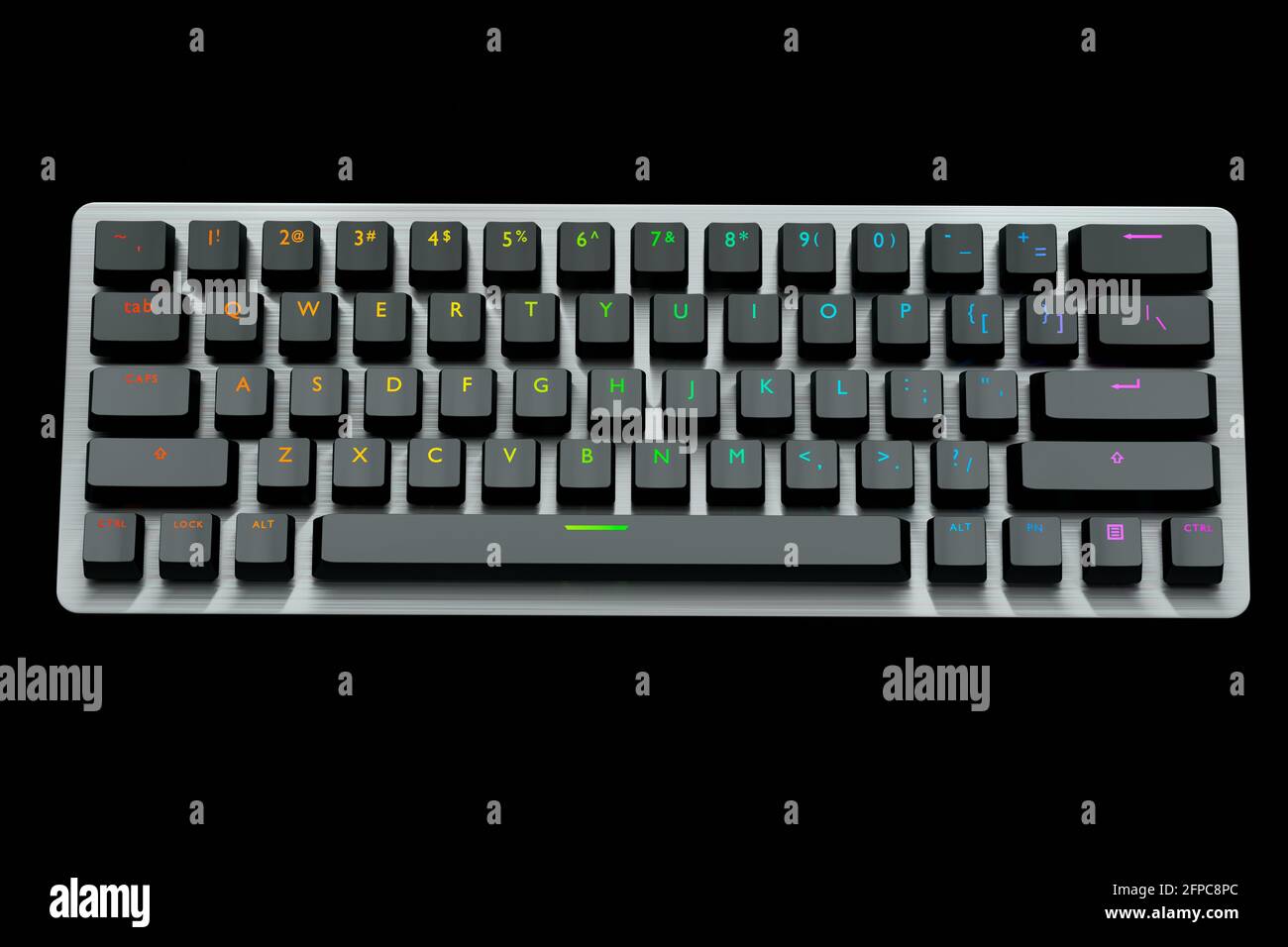Black computer keyboard with rgb colors isolated on black background ...