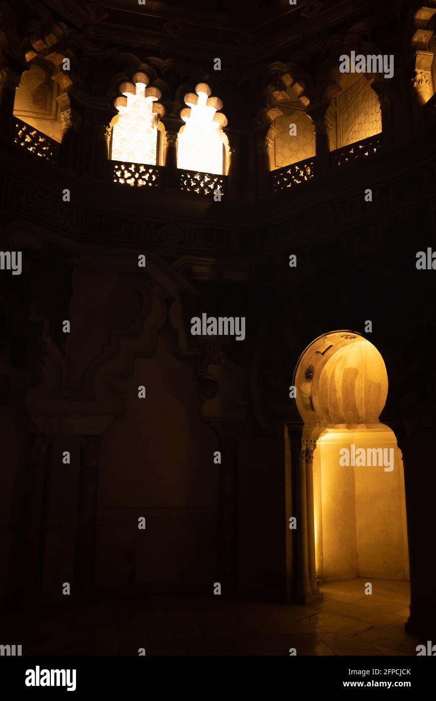 Mihrab or prayer room in Alajaferia Palace in Zaragoza , Spain.Islamic ...