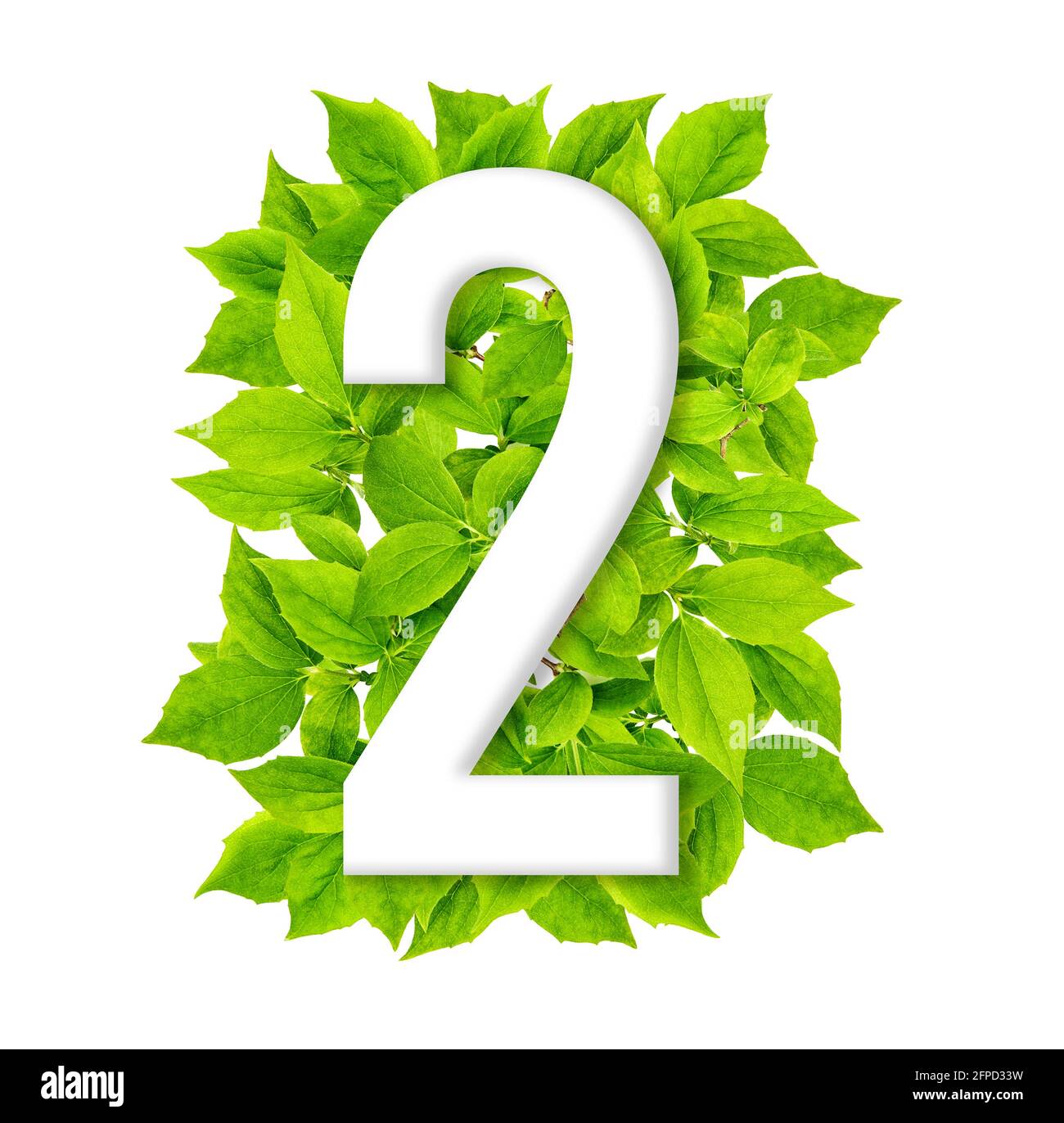 Number two with green leaves background. Creative environment concept ...