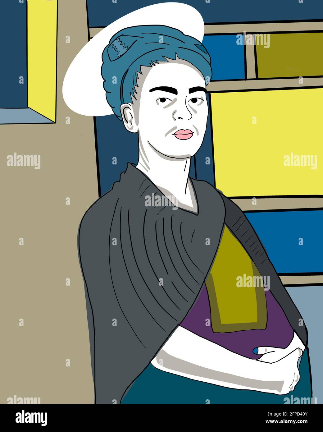 illustration of native mexican woman with artistic costume and flowers ...