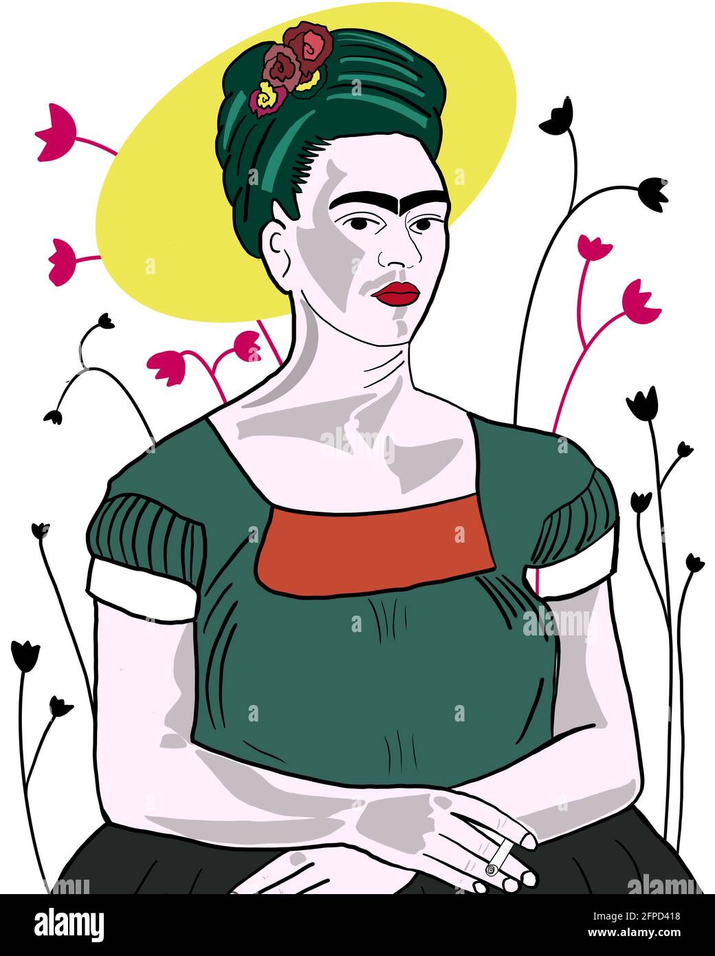 illustration of native mexican woman with artistic costume and flowers ...