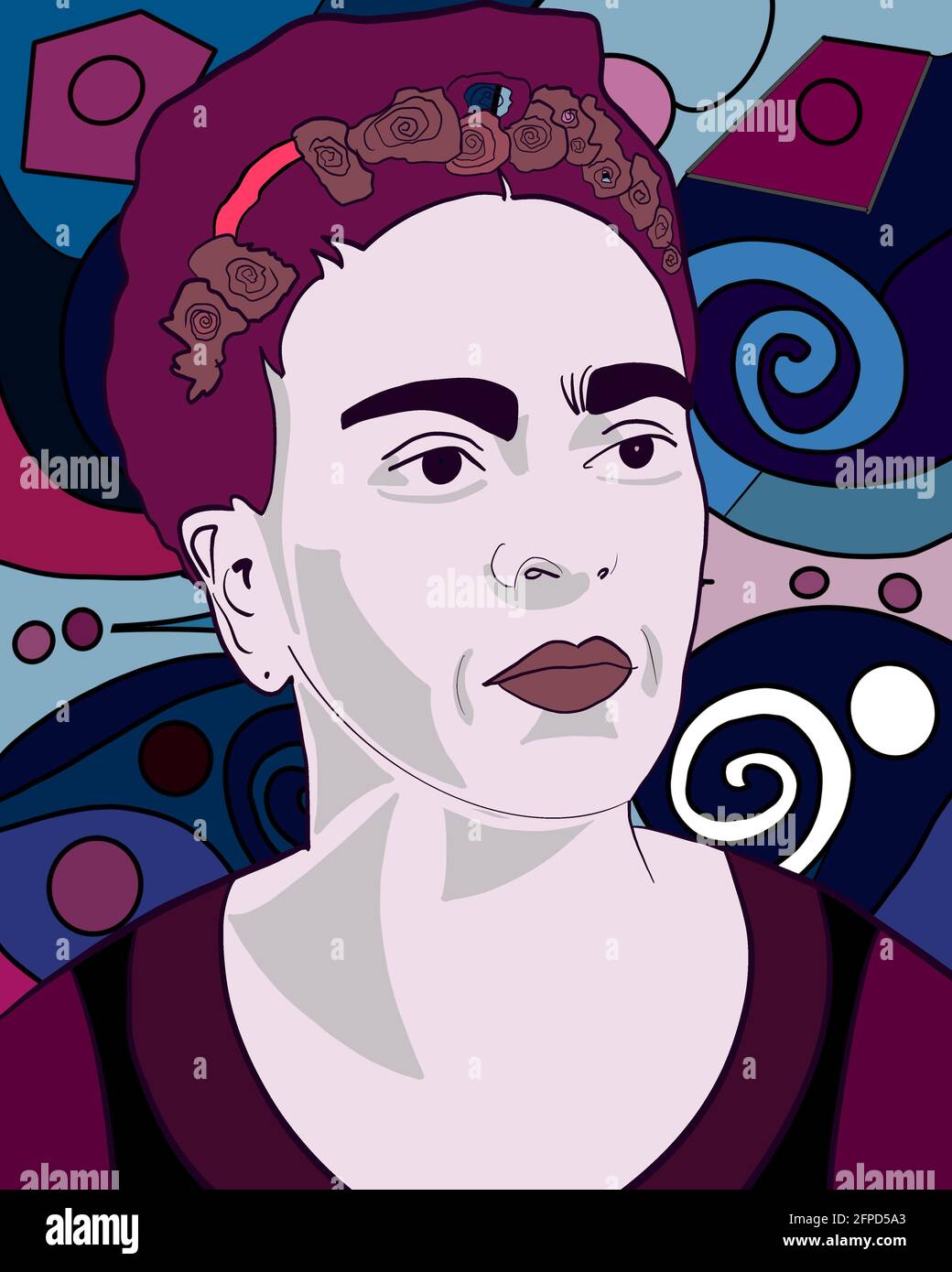 illustration of native mexican woman with artistic costume and flowers ...