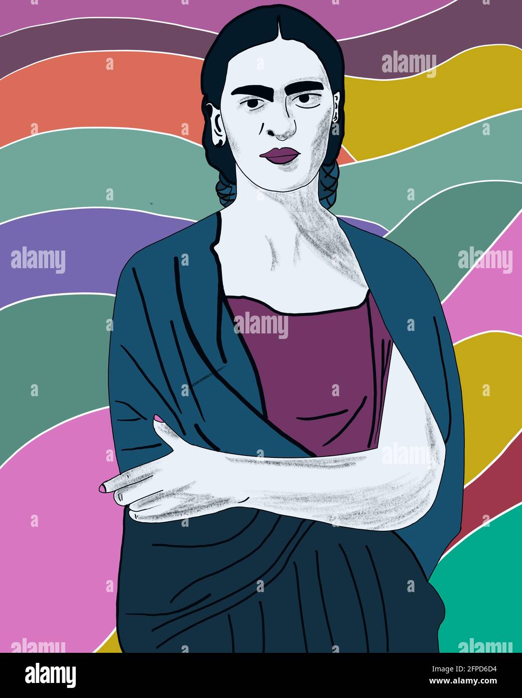 illustration of native mexican woman with artistic costume and flowers ...