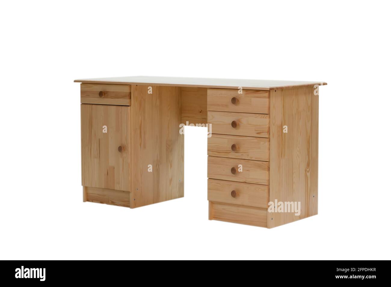 Classic desk with drawers, side view, isolated on a white background ...