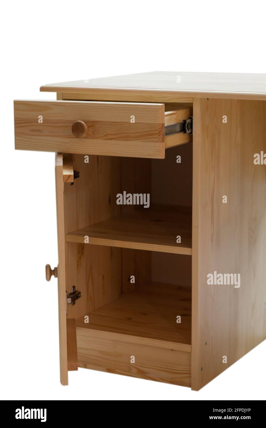 An open drawer of a desk. Classical writing desk with drawers isolated ...