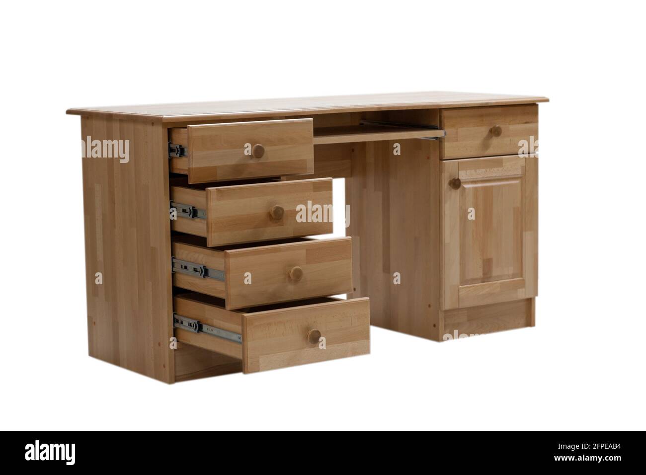 Classical writing desk with an open drawers, side view, isolated on a ...