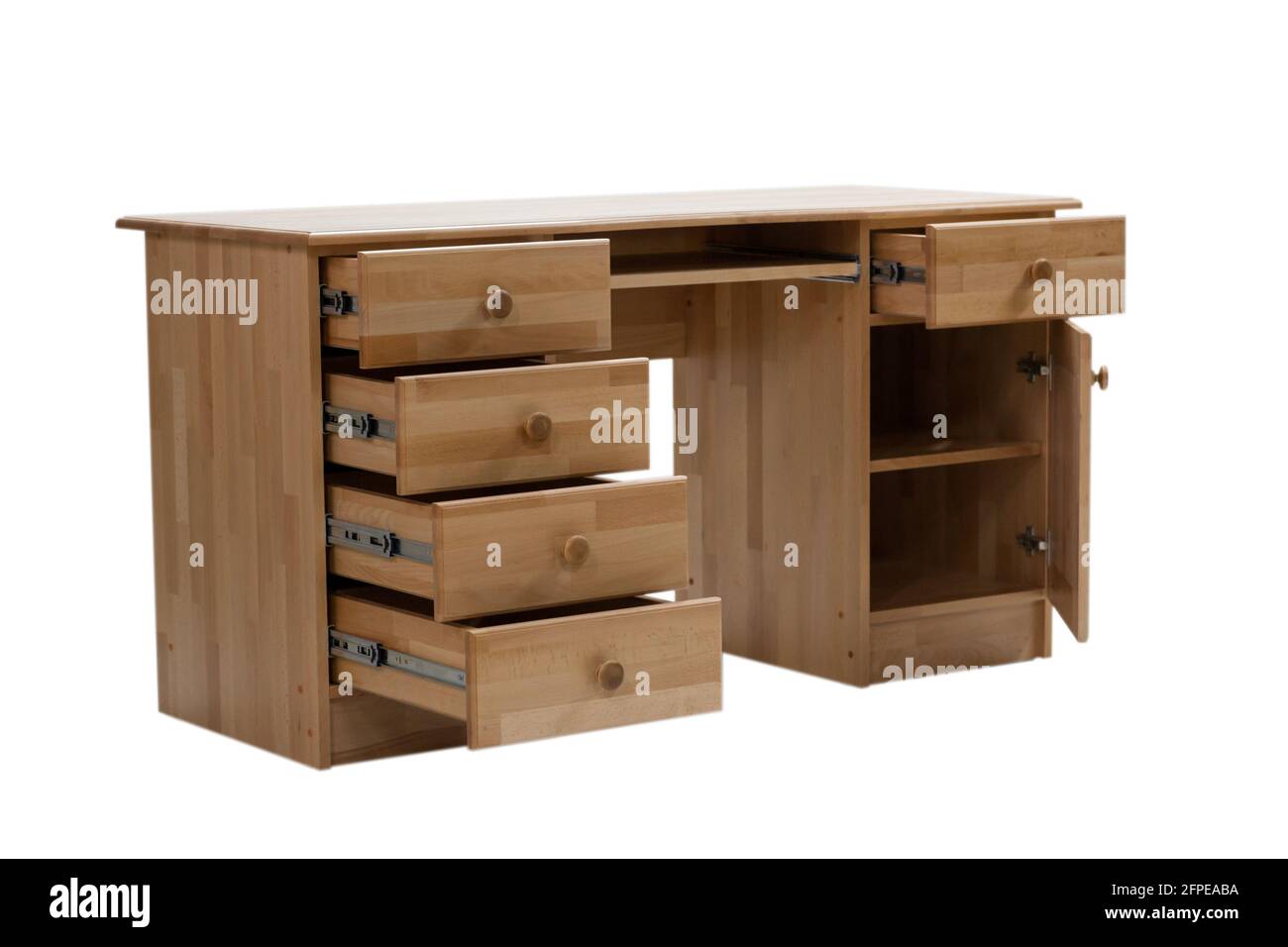 Classical writing desk with an open drawers, side view, isolated on a ...