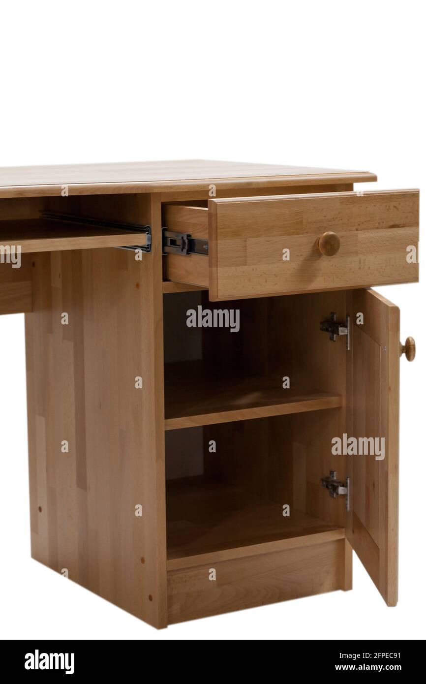 An open drawers of a desk. Classical writing desk with drawers isolated ...