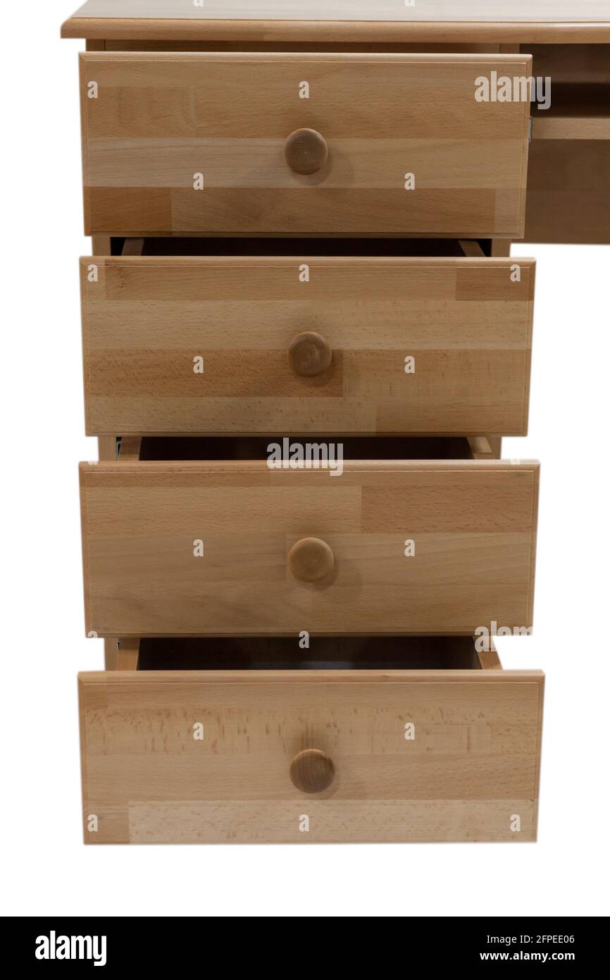 An open drawers of a desk. Classical writing desk with drawers isolated ...