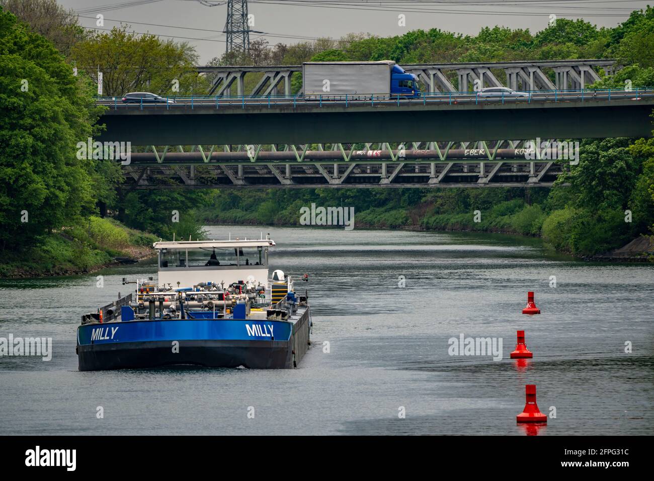 Motorway bridge of the A43, built in 1965, over the Rhine-Herne Canal ...
