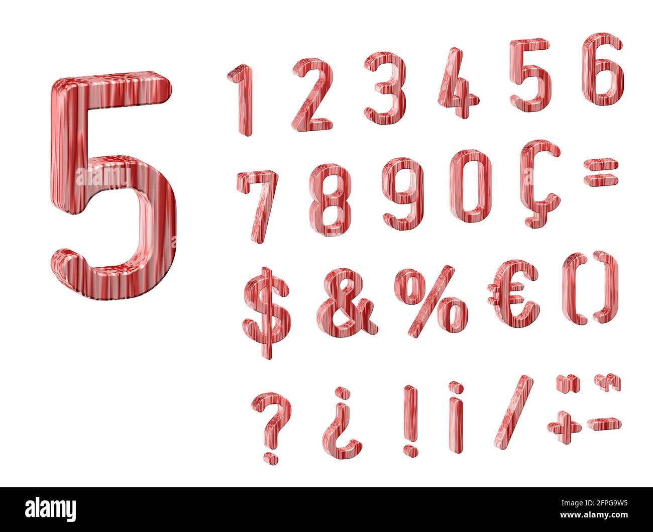 3d illustration of wooden alphabet. Numbers, signs and special symbols ...