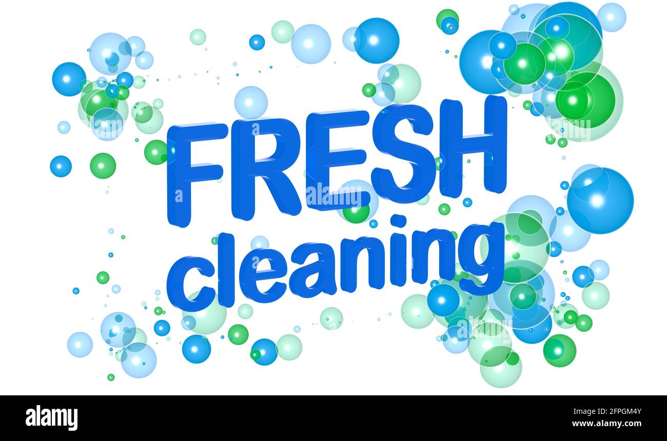 3d illustration of the text "fresh cleaning" in raised letters, next to ...