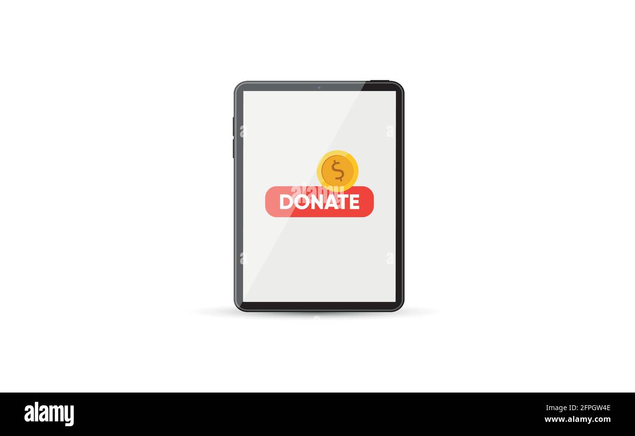 Donate online concept. Smartphone with gold coin and button on Tablet ...