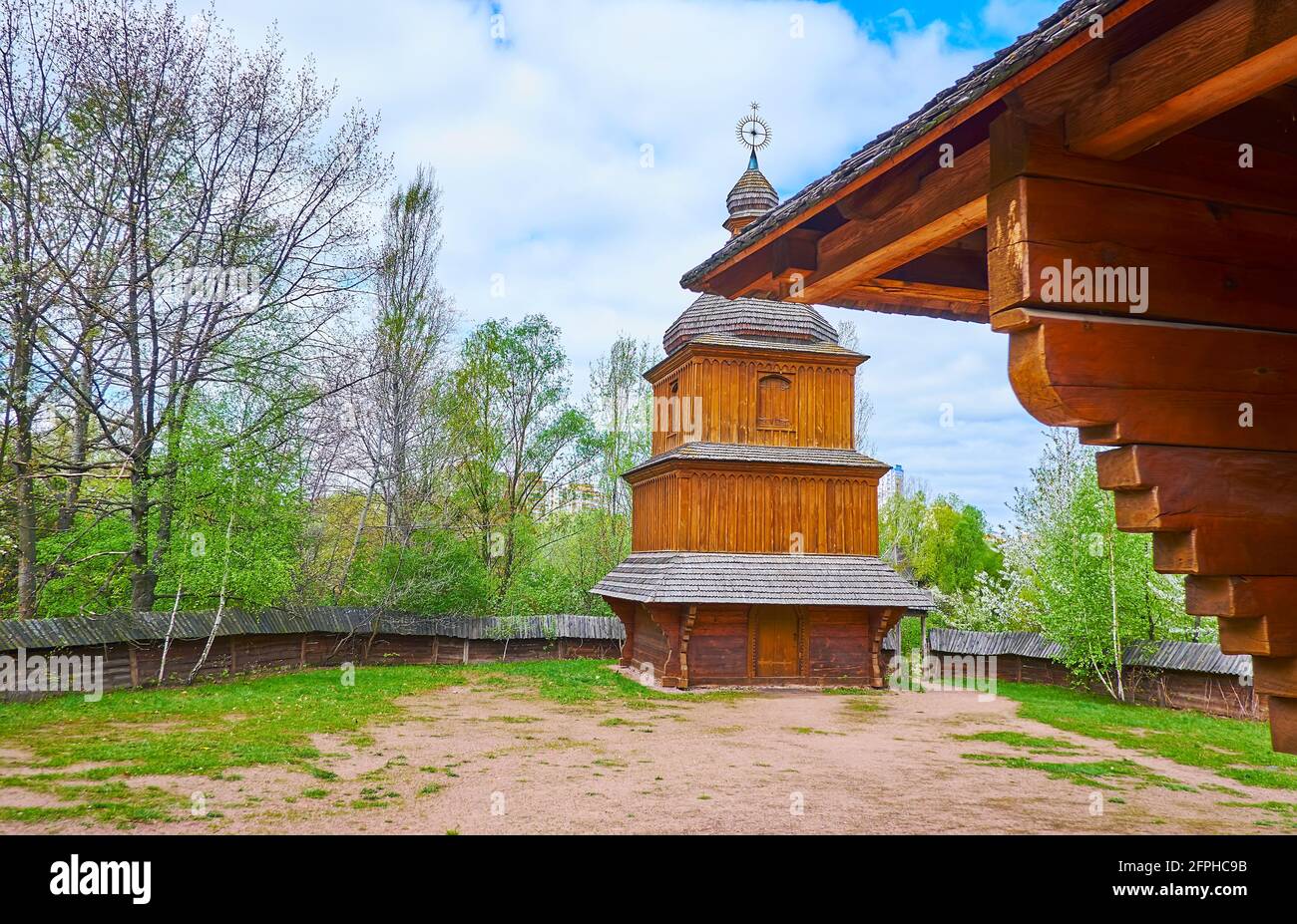The grounds of historic church with a view of its bell tower ...
