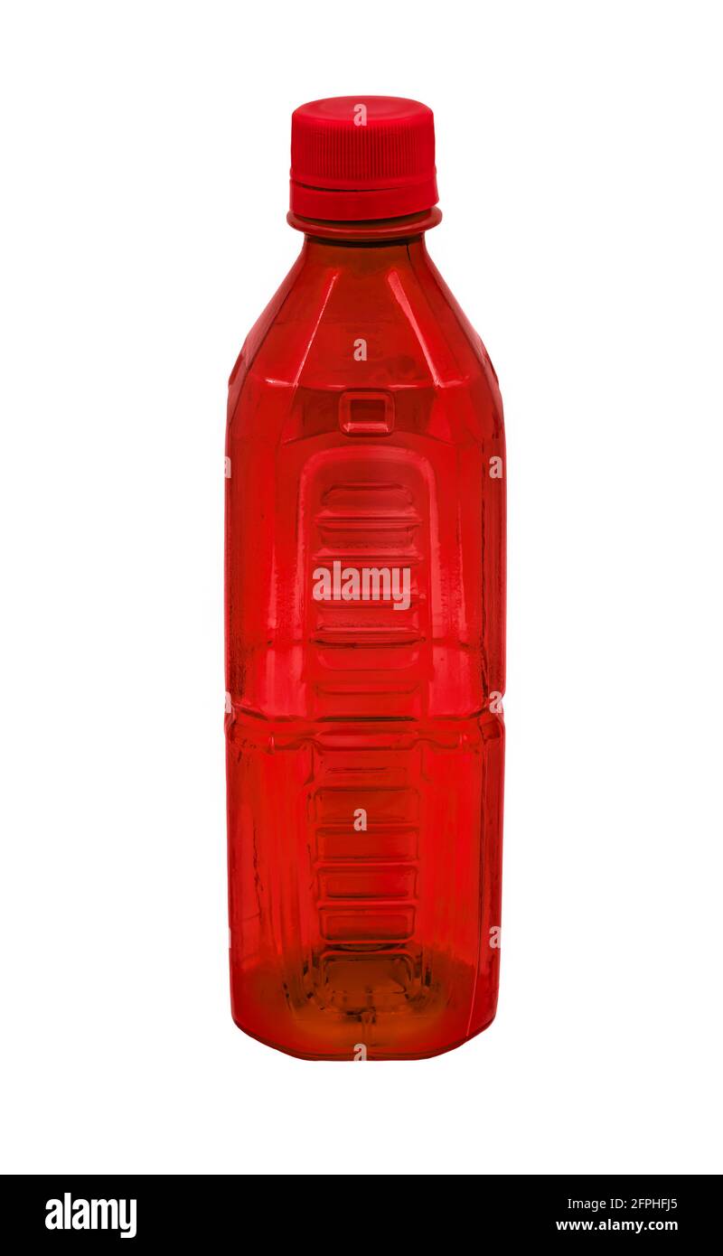 Front view of empty PET plastic red bottle isolated on white Stock ...