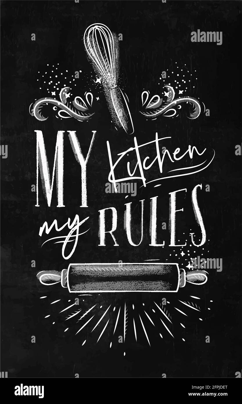 Poster with illustrated pastry equipment lettering my kitchen rules in ...