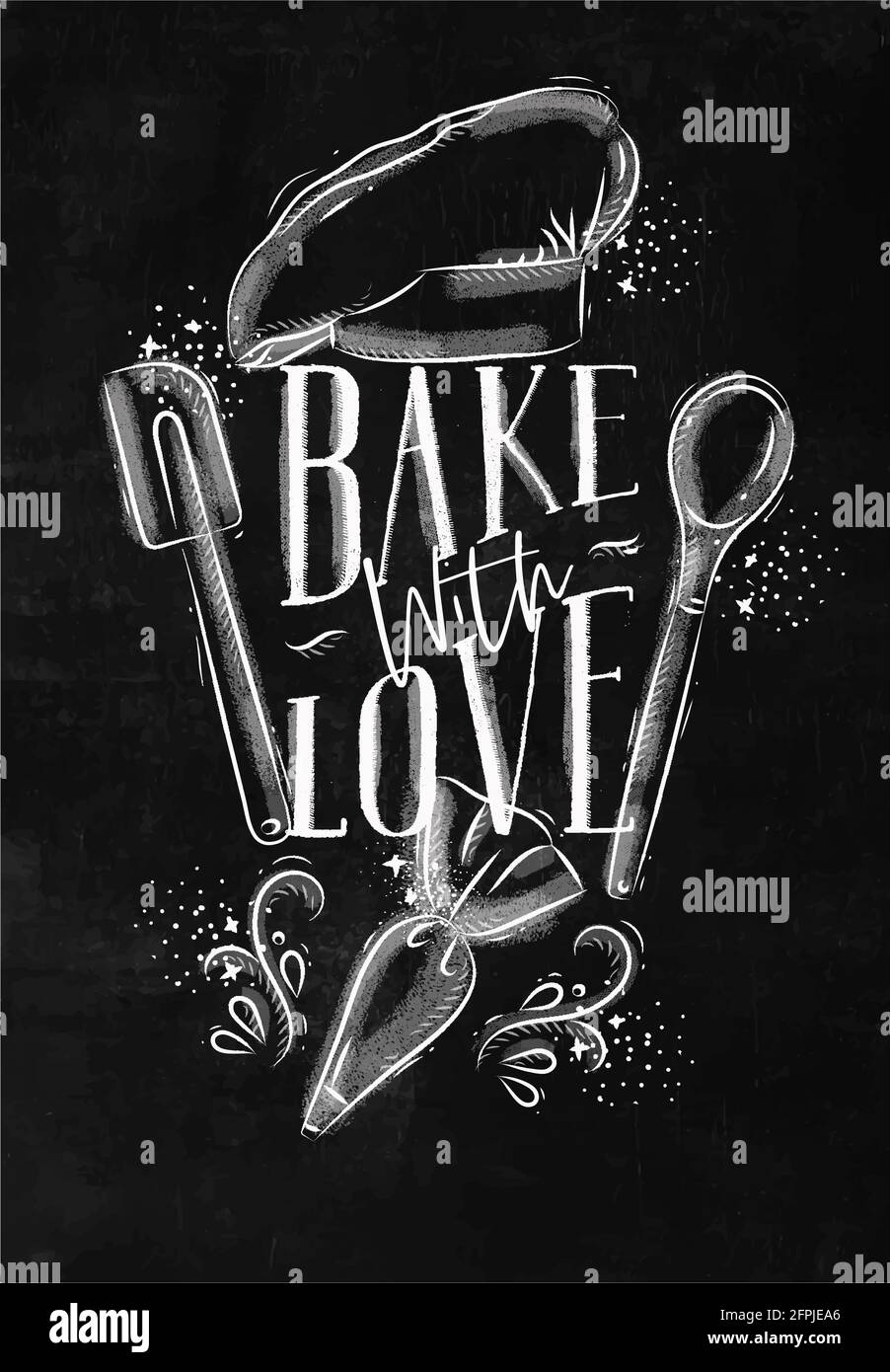 Poster with illustrated pastry equipment lettering bake with love in ...